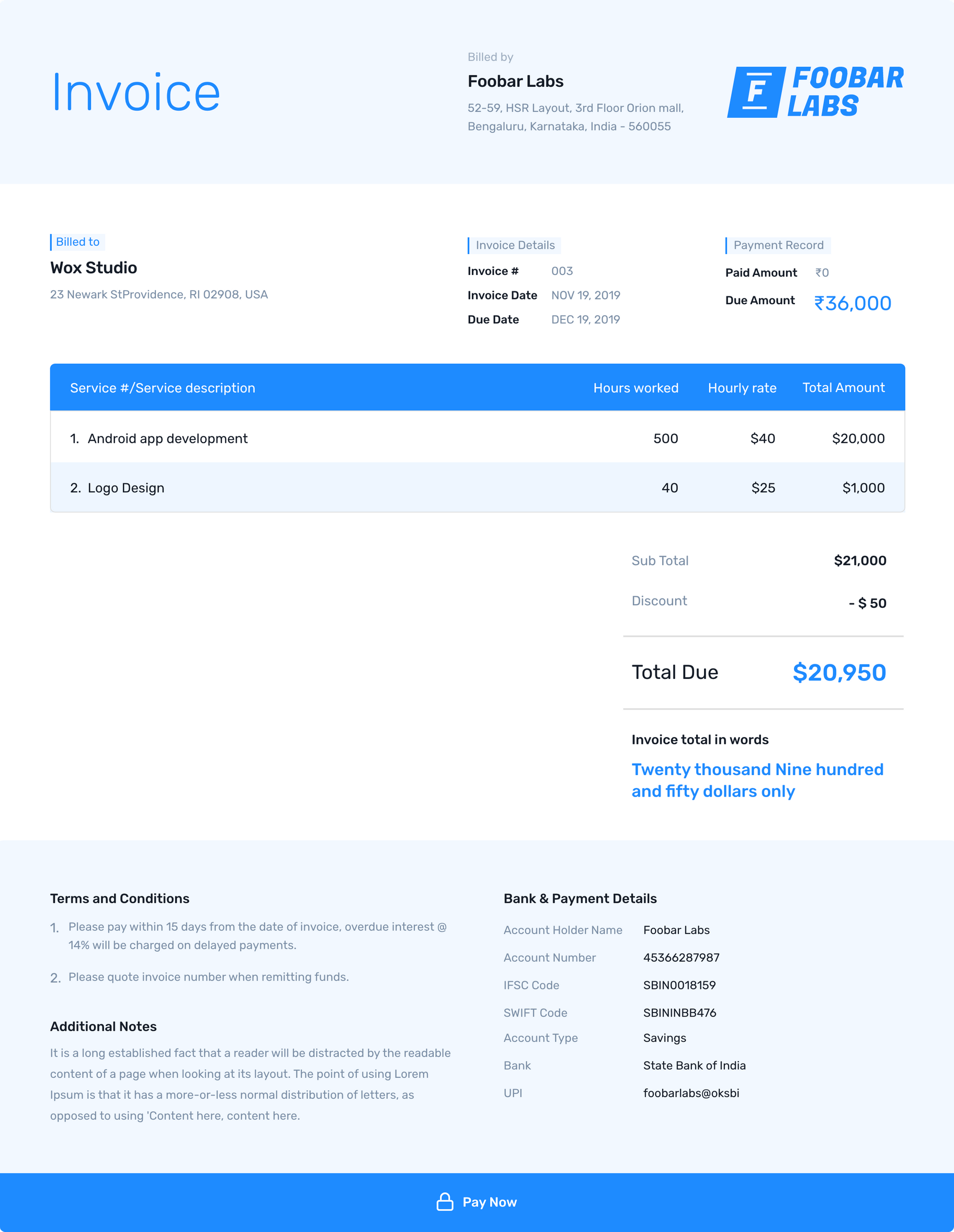 Freelance Invoice Templates | Free PDF Templates | Refrens