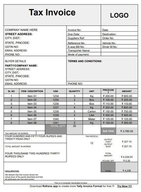 FREE Tally Bill Format (Word, Excel and PDF)