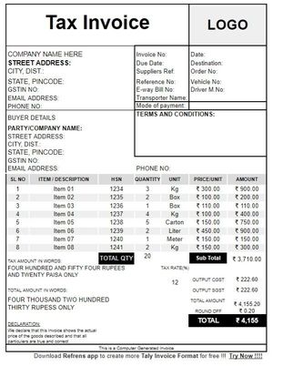 FREE Tally Bill Format (Word, Excel and PDF)