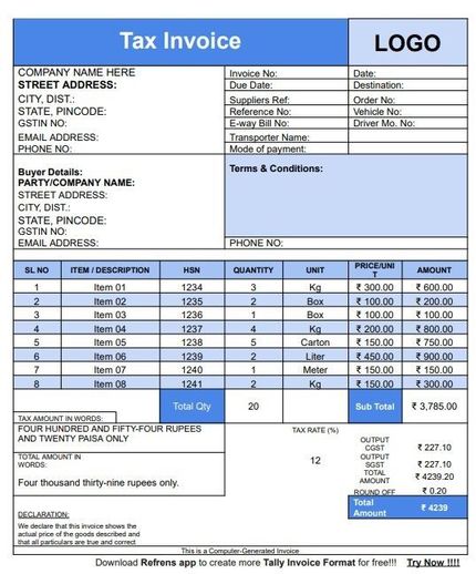 FREE Tally Bill Format (Word, Excel and PDF)