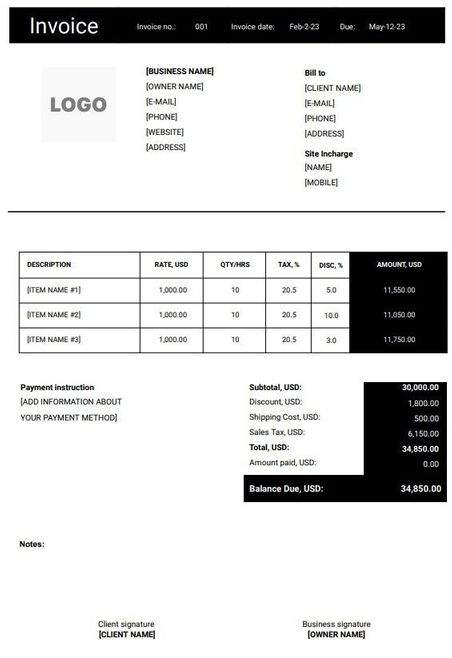 FREE Roofing Invoice Templates (Word, Excel, PDF)