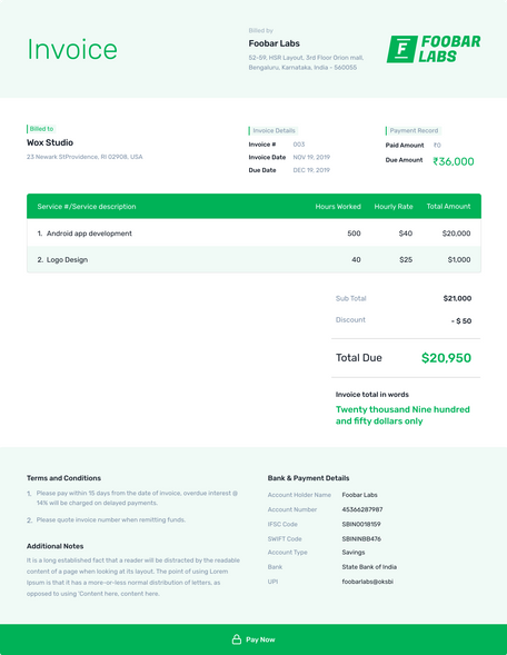 Freelance Invoice Templates | Free PDF Templates | Refrens