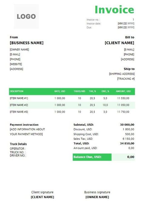 FREE Trucking Invoice Templates (Word, Excel, PDF)