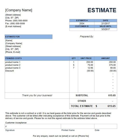 Free Estimate Templates (Word, Excel, PDF) | Estimate Format