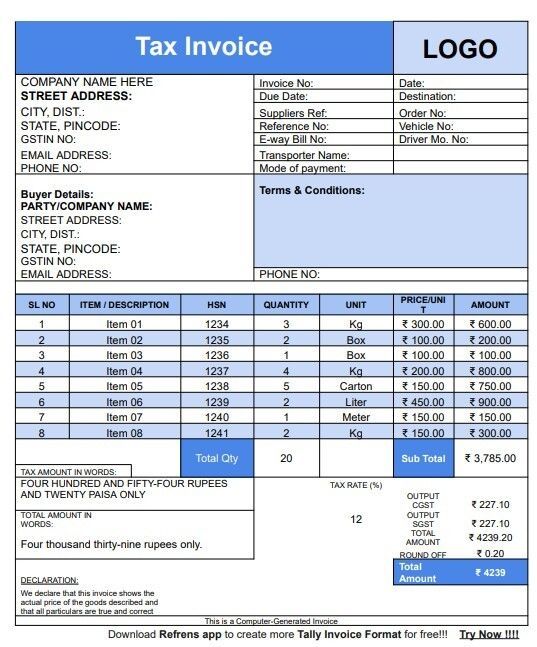 FREE Tally Bill Format (Word, Excel and PDF)