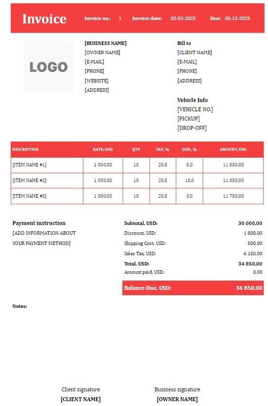 FREE Towing Invoice Templates (Word, Excel, PDF)