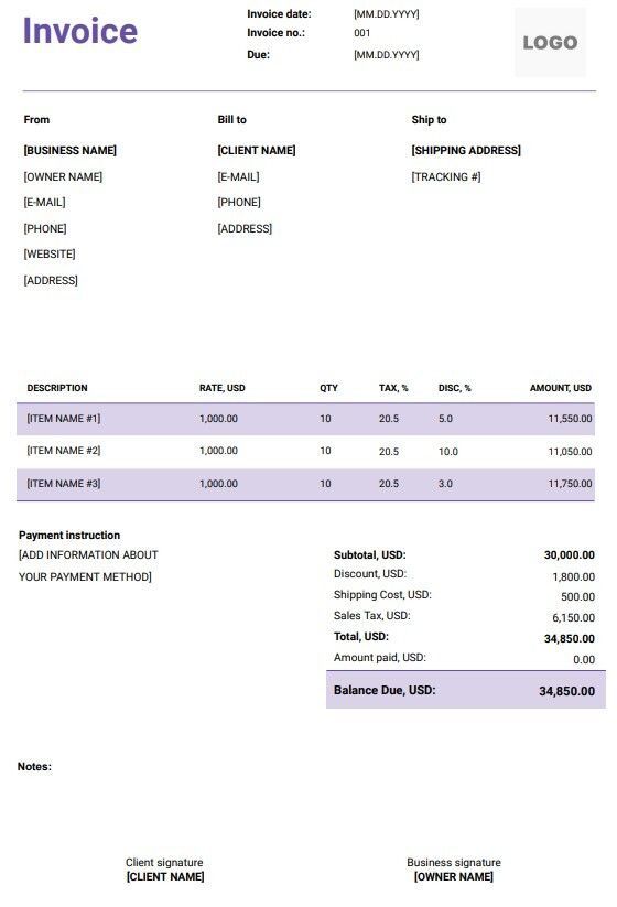 Free Tax Invoice Templates (Word, Excel, PDF)