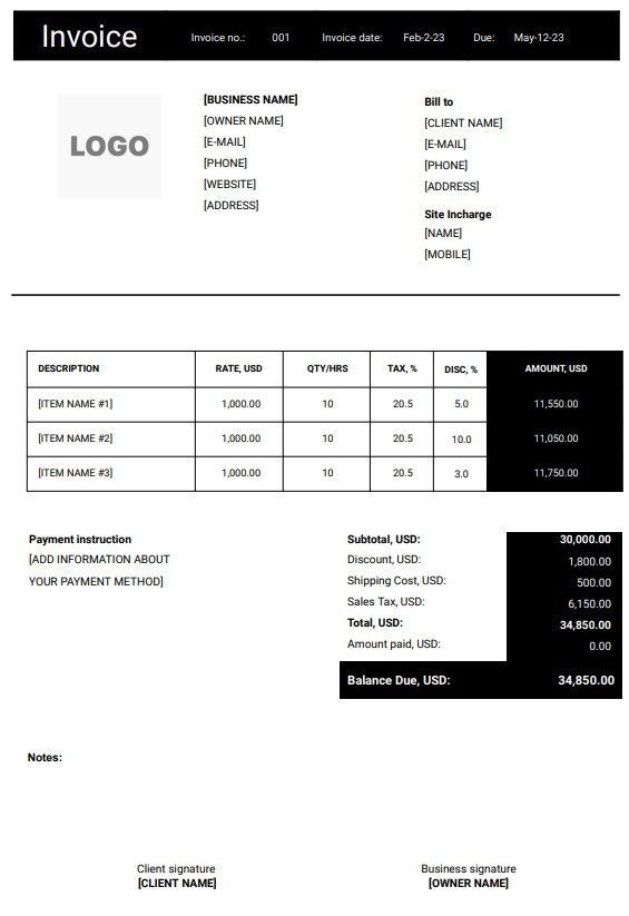 FREE Roofing Invoice Templates (Word, Excel, PDF)