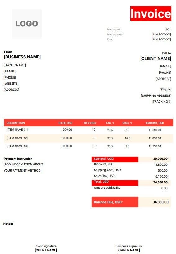 Free Consulting Invoice Templates (Word, Excel, PDF)