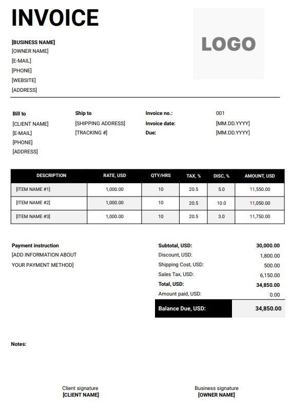 Content & Copy-Writing Invoice Template (Excel, Word, PDF)