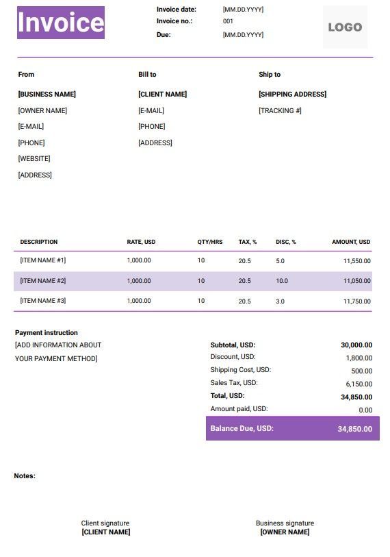 Free Graphic Design Invoice Templates (Word, Excel, PDF)