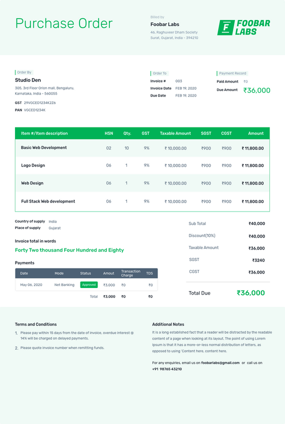 Free Purchase Order Template | Create Purchase Order Online