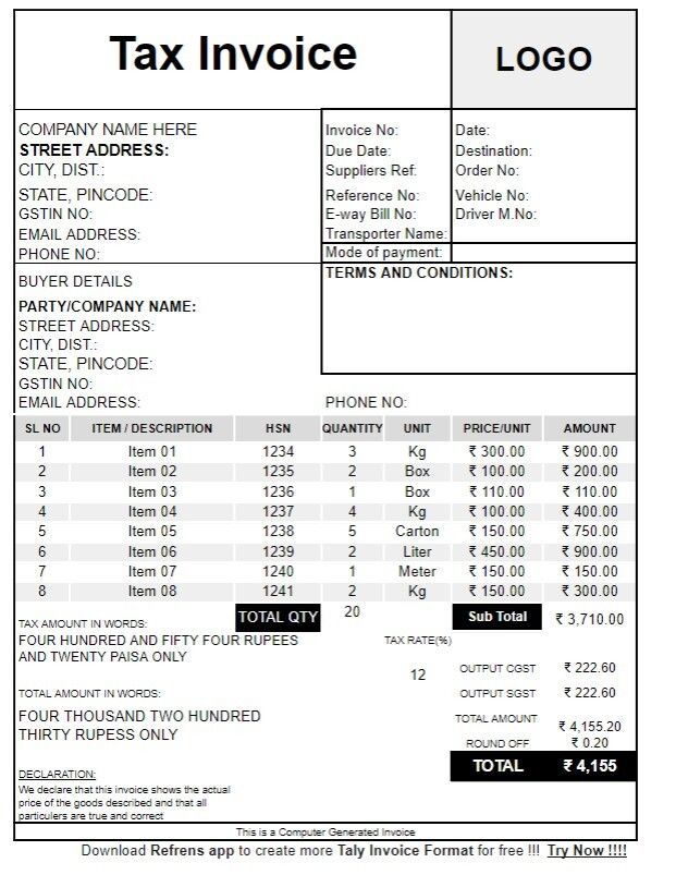 FREE Tally Bill Format (Word, Excel and PDF) FREE Tally Bill Format (Word, Excel and PDF)