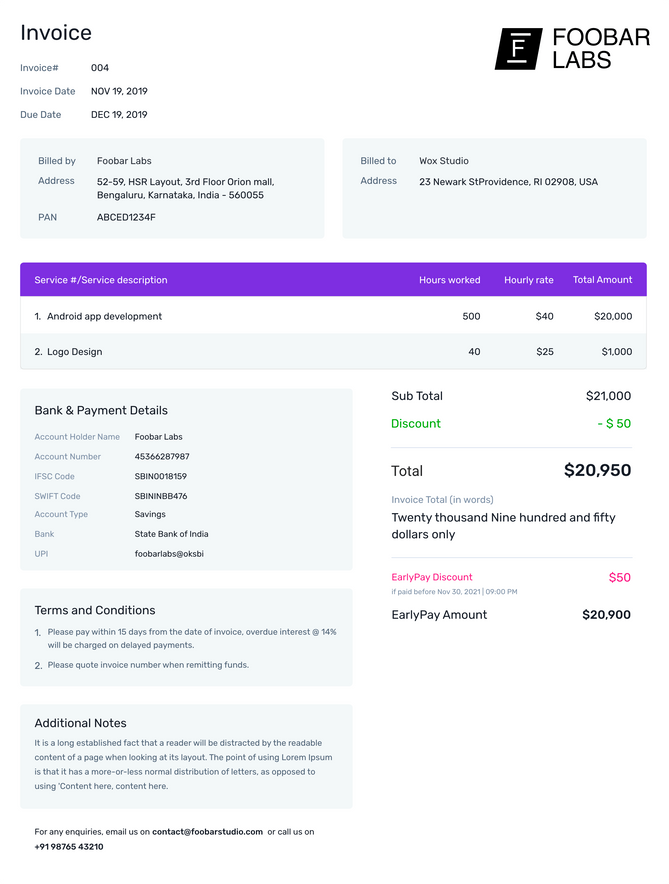 Freelance Invoice Templates | Free PDF Templates | Refrens