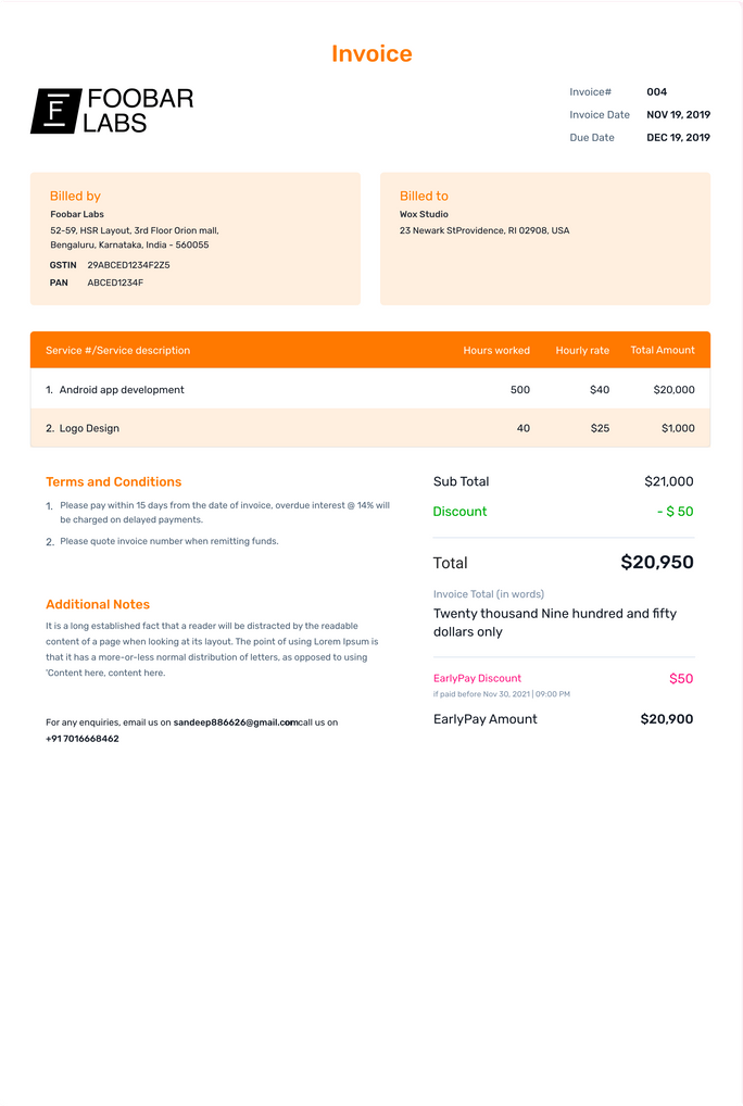 Freelance Invoice Templates | Free PDF Templates | Refrens
