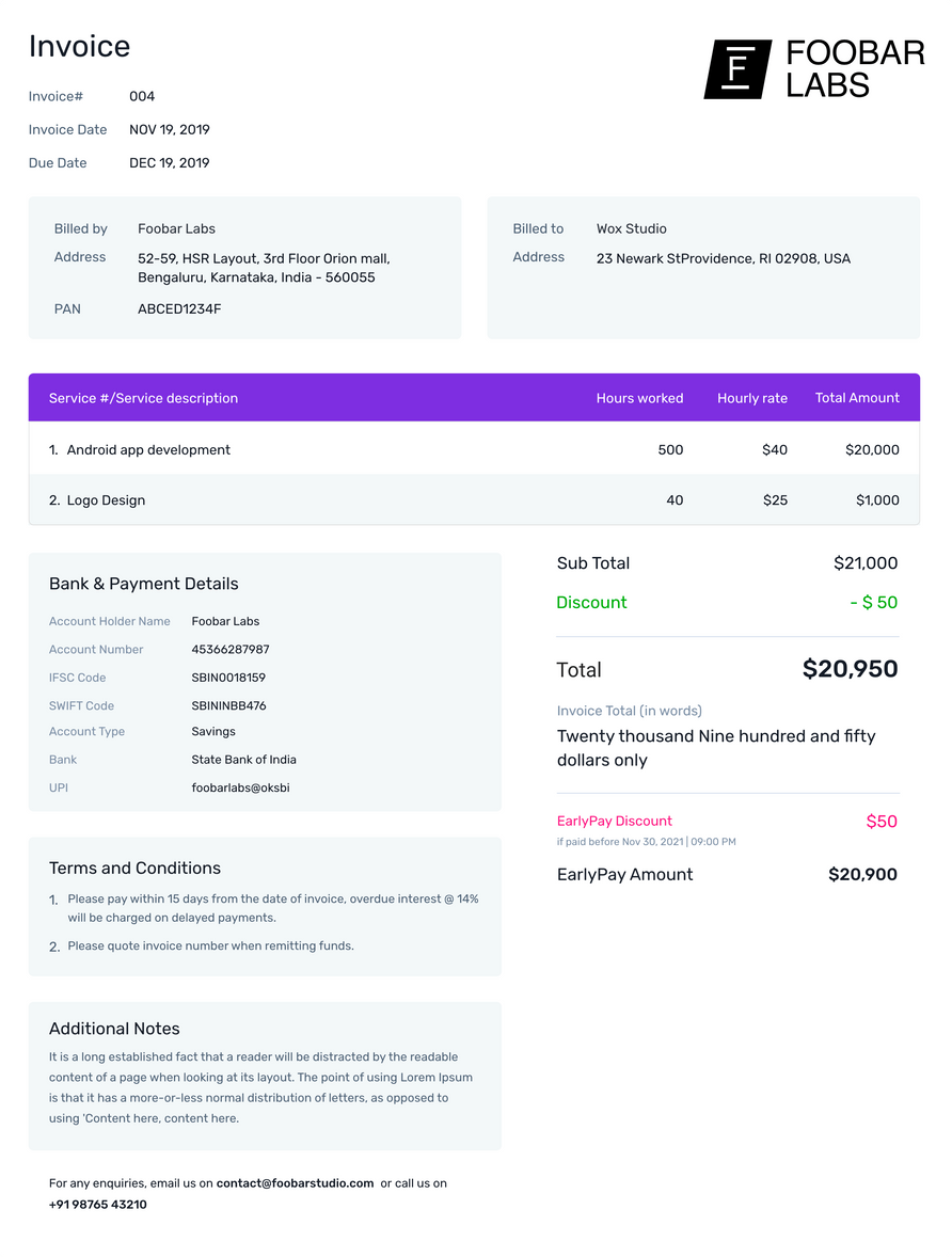 Freelance Invoice Templates | Free PDF Templates | Refrens